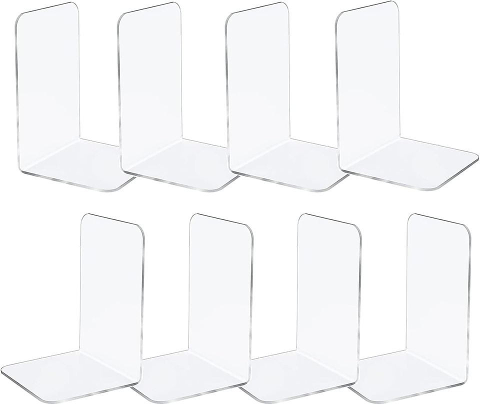 8 Pcs Book Ends Clear Bookends Acrylic Bookends for Shelves, Heavy Duty ...