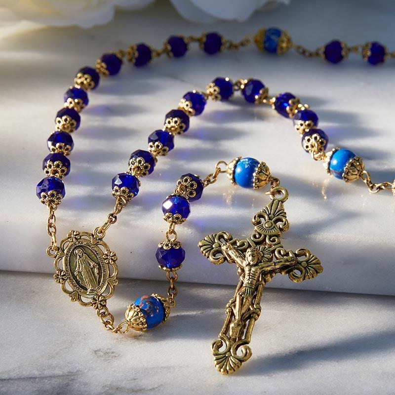 Sapphire Bead Picasso Collection Rosary Christian Rosery for Men ...