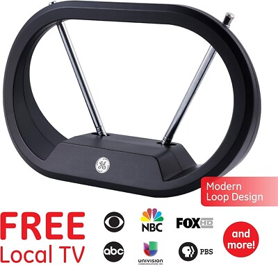 GE Modern Loop Rabbit Ears Indoor TV Antenna, 4K and hdmi cable | eBay