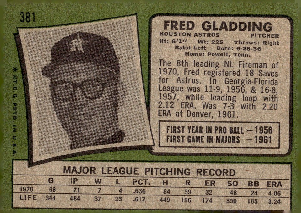 1971 Topps - #381 Fred Gladding EX | eBay