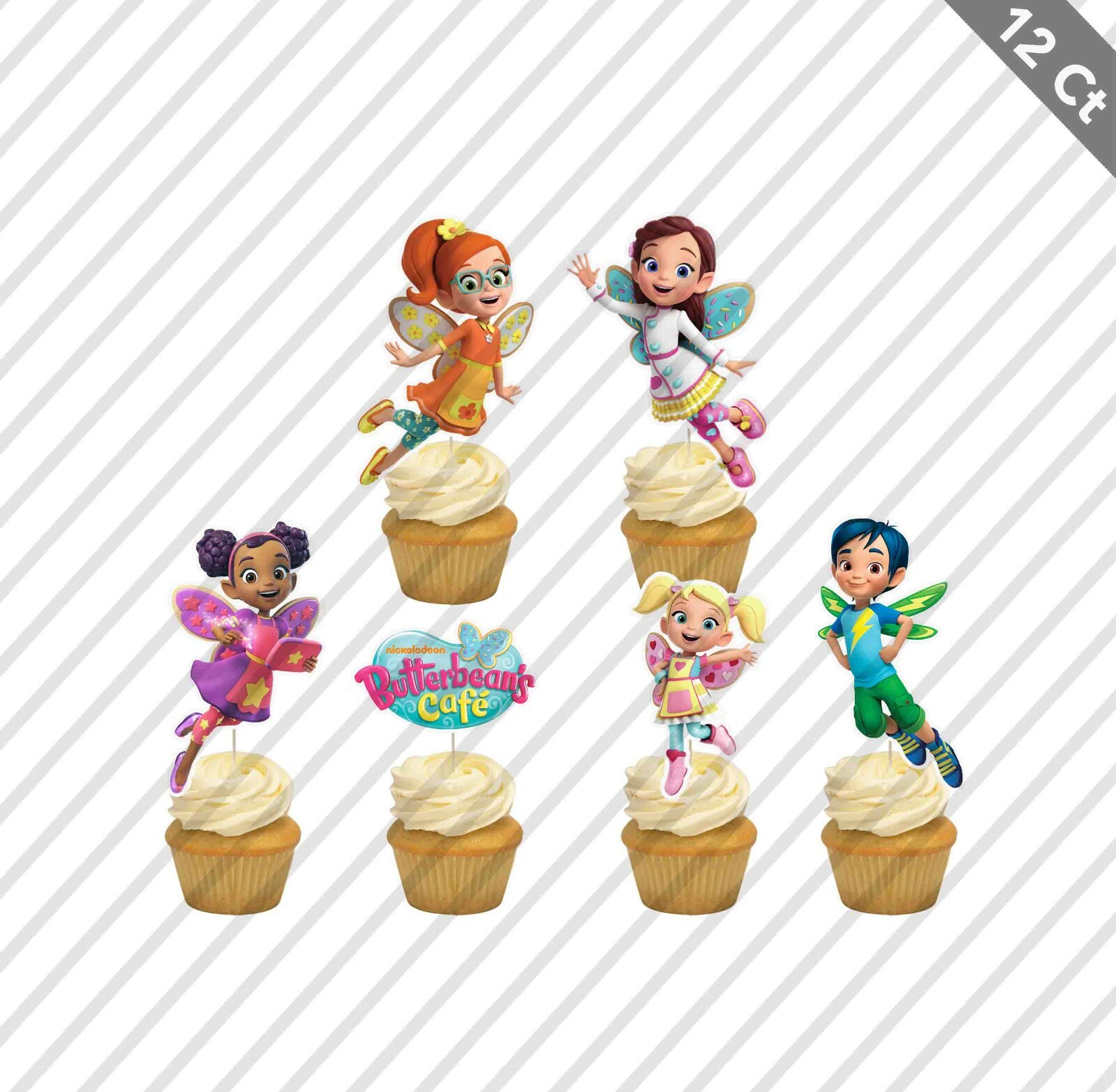 12 Butterbean's Cafe Cupcake Topper Poppy Cricket Birthday Cake Pick ...