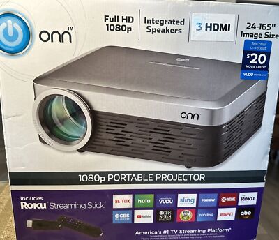ONN 1080p Portable Projector 1/20,000 Contrast Ratio. 3000 Lumens. Roku ...