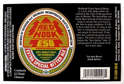 Redhook Ale Brwy REDHOOK ESB -EXTRA SPECIAL BITTER ALE label WA 12oz ...