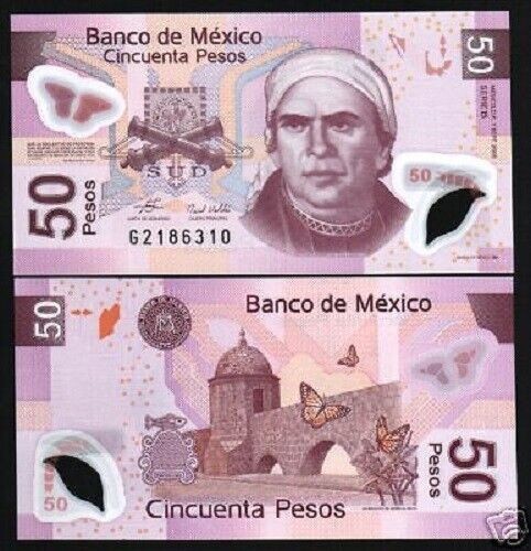 Mexico 50 PESOS P-123 2005 *B* Series POLYMER UNC Mexican Butterfly ...