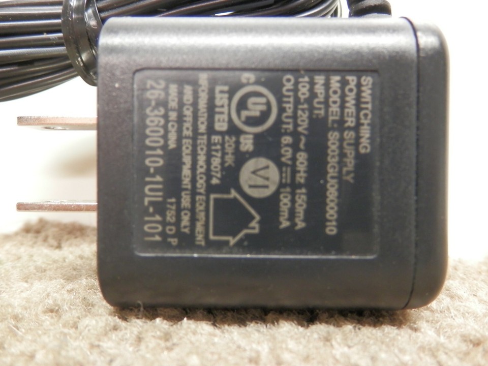 INTERTEK SWITCHING POWER SUPPLY MODEL#SOO3GU0600010 OUTPUT 6V 60HZ 150 ...