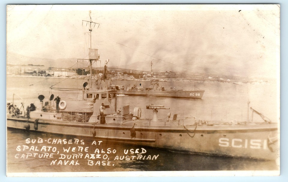 WWI Navy Submarine Chaser US Ship Captures Austrian Base Real Photo ...