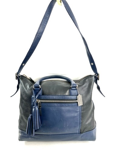 Coach Legacy Rory 19902 Black Blue Leather Large Tote Shoulder Bag ...