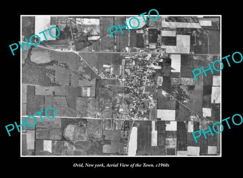 OLD POSTCARD SIZE PHOTO OVID NEW YORK AERIAL VIEW OF THE TOWN c1960s 1 ...
