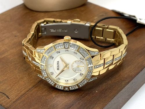 Bulova Womens Watch 98L283 Quartz Crystal Accent Mother of Pearl Dial ...