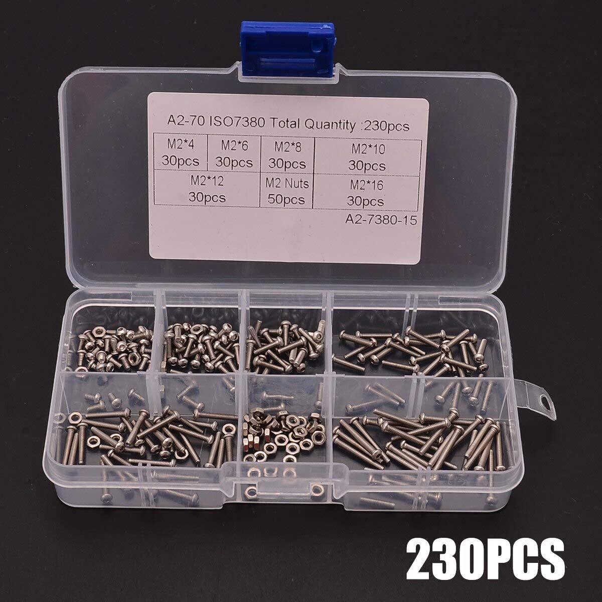 230PCS M2 Stainles Steel 304 Socket Head Bolts and Nuts Assortment Kit ...