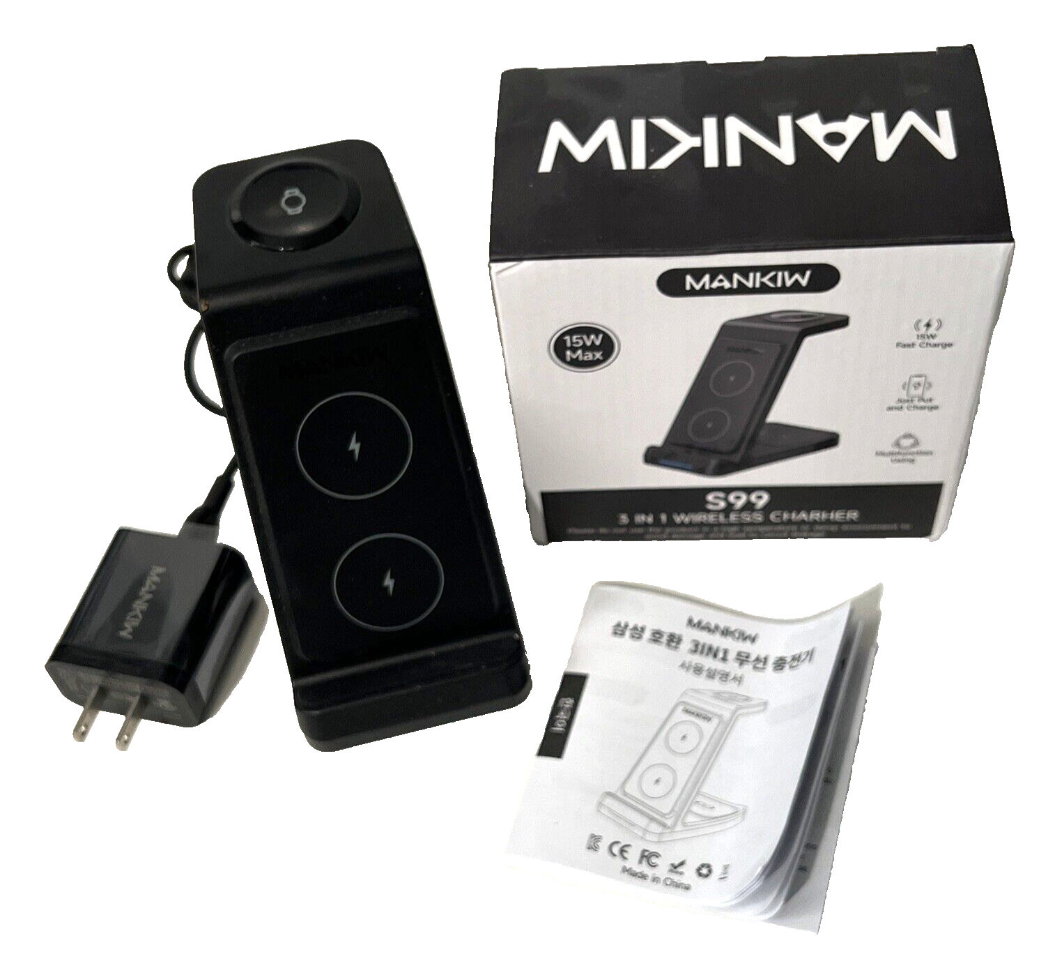 MANKIW S99 3 in 1 Wireless Fast Charger 15W Max Android Open Box | eBay