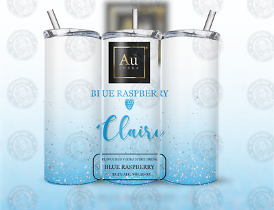 PERSONALISED blue raspberry glitter VODKA 20oz SKINNY TUMBLER boxed ...
