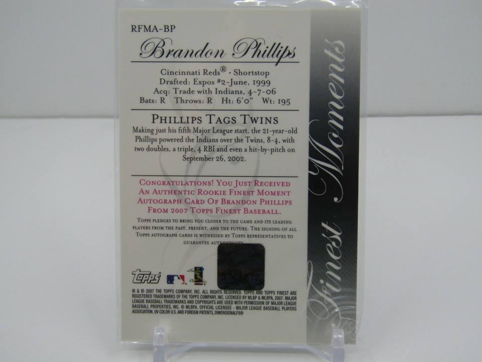 BRANDON PHILLIPS 2007 TOPPS FINEST ROOKIE FINEST MOMENTS AUTOGRAPH! RC ...