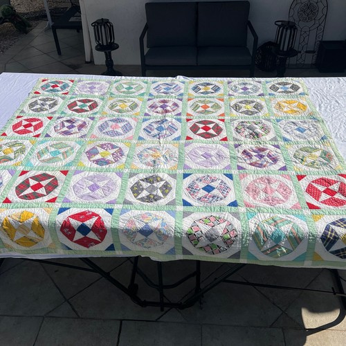 Vintage Hand Sewn Patchwork Quilt 77” X 65” Green, Multi Color. | eBay