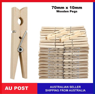 70mm Wooden Spring Pegs Strong Quality Fit Any Clothes Line p Washing ...