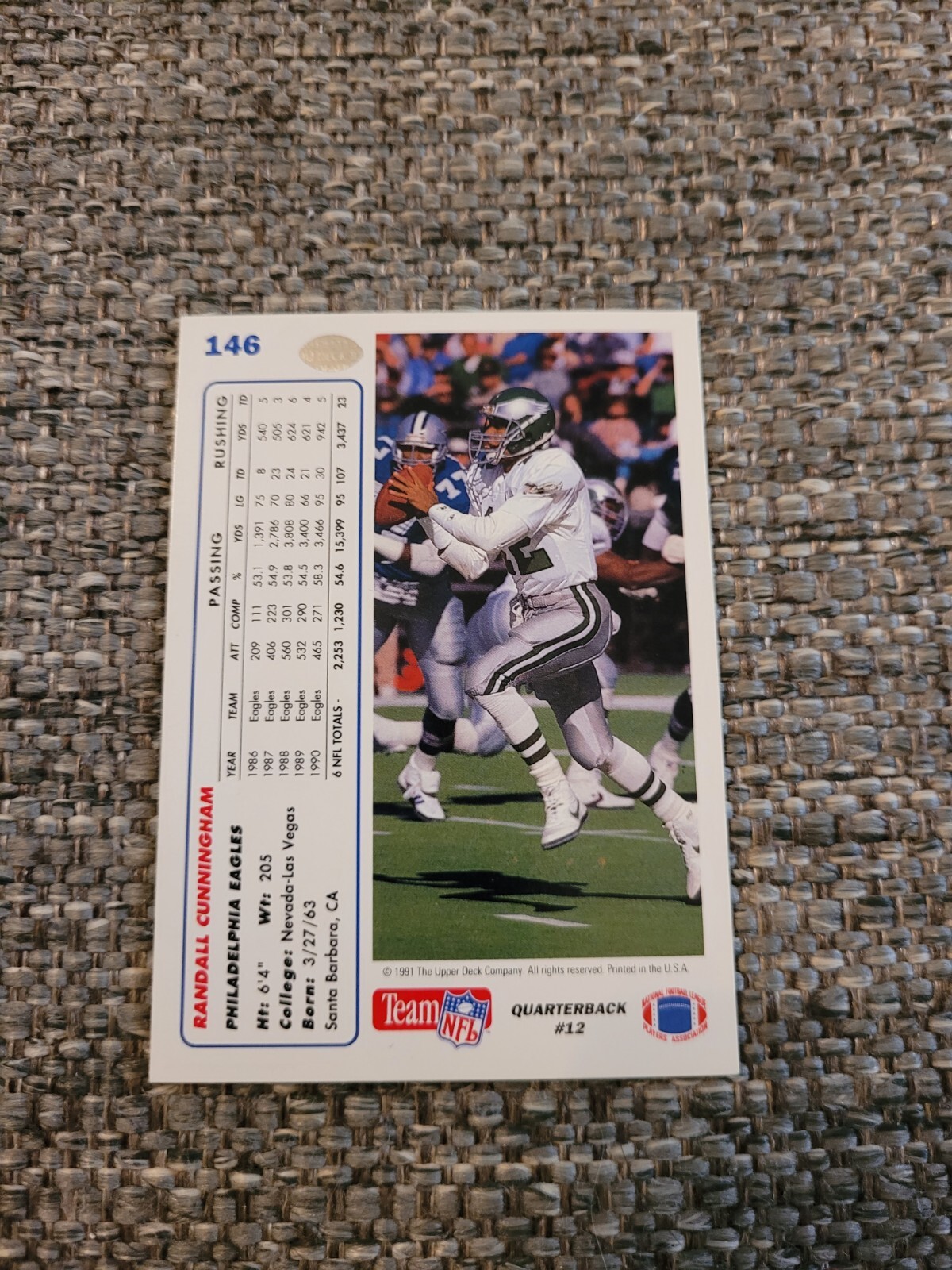 RANDALL CUNNINGHAM 1991 Upper Deck Philadelphia Eagles NFL Football ...