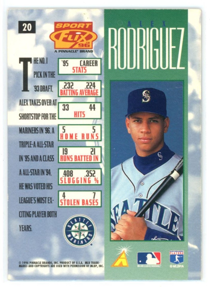 1996 Pinnacle Sportflix Alex Rodriguez Mariners #20 | eBay