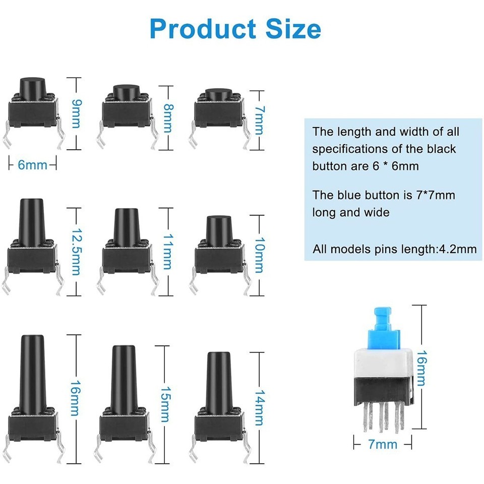 Tactile Switch PCB Round SPST Push Button Black Momentary-Small Mini ...