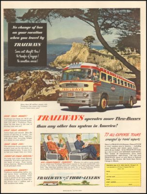 1950's Vintage ad for Trailways Busline`art retro bus Interior view | eBay