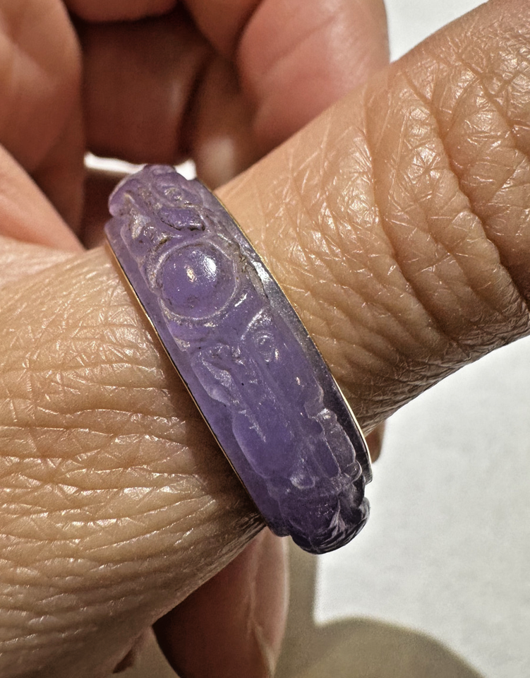 QVC Hallmarks 14k Gold Lavender Celadon Carved Jade Dragon Band Sz 11.5 ...