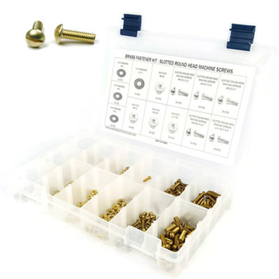 Brass Slotted Round Head Machine Screw Kit w/ Nuts & Washers - #6-32 to ...