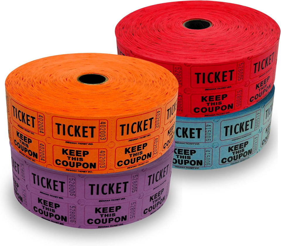 Raffle Tickets - 4 Rolls of 2000 Double Tickets 8, 000 Total 50/Raffle ...