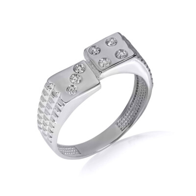 .925 Sterling Silver 3D Dice Lucky Seven CZ Ribbed Ring | eBay