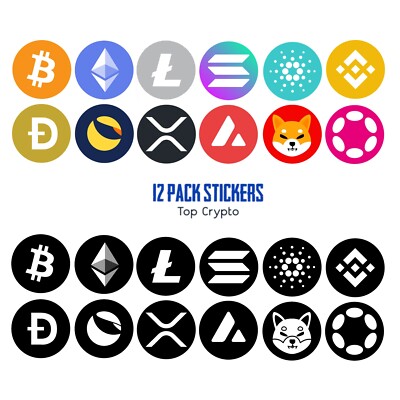12 PACK LOT Top Crypto Sticker Bitcoin XRP Cardano Doge ETH Decal ...
