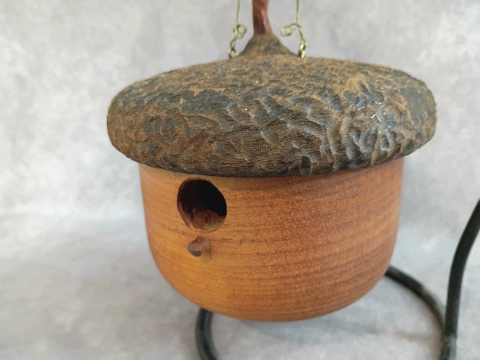 Wooden Acorn Shaped Birdhouse 6” High Looks Handmade Unique w/ Stand | eBay