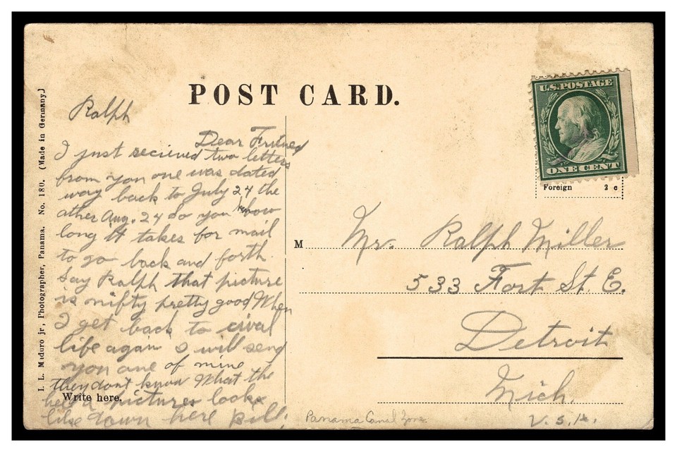TROPICAL SCENERY VINTAGE PANAMA CANAL ZONE POSTCARD HUTS L.L. MADURO ...