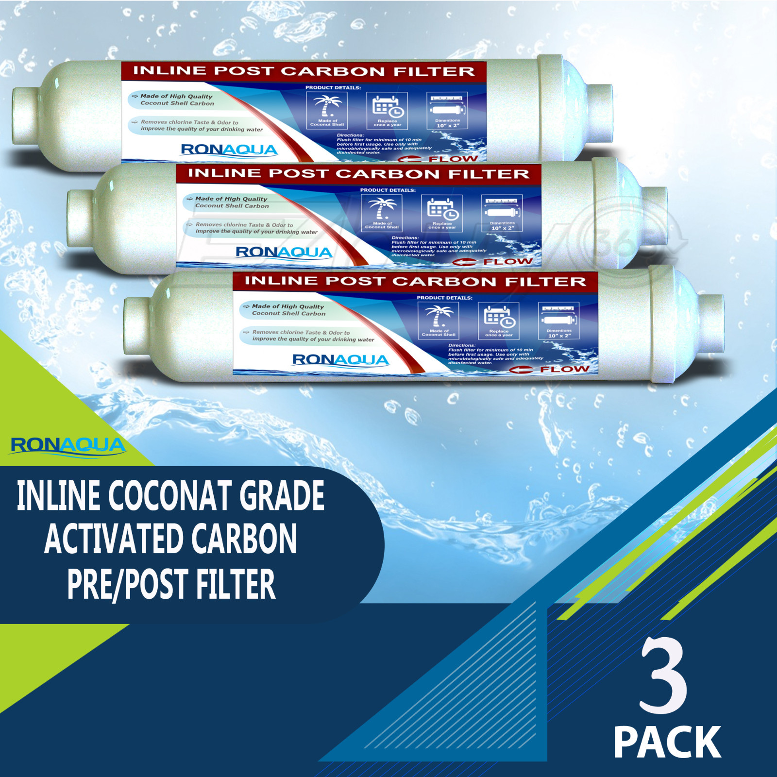 Inline Coconut Grade Activated Carbon Pre/Post Filter Set of 3 | eBay