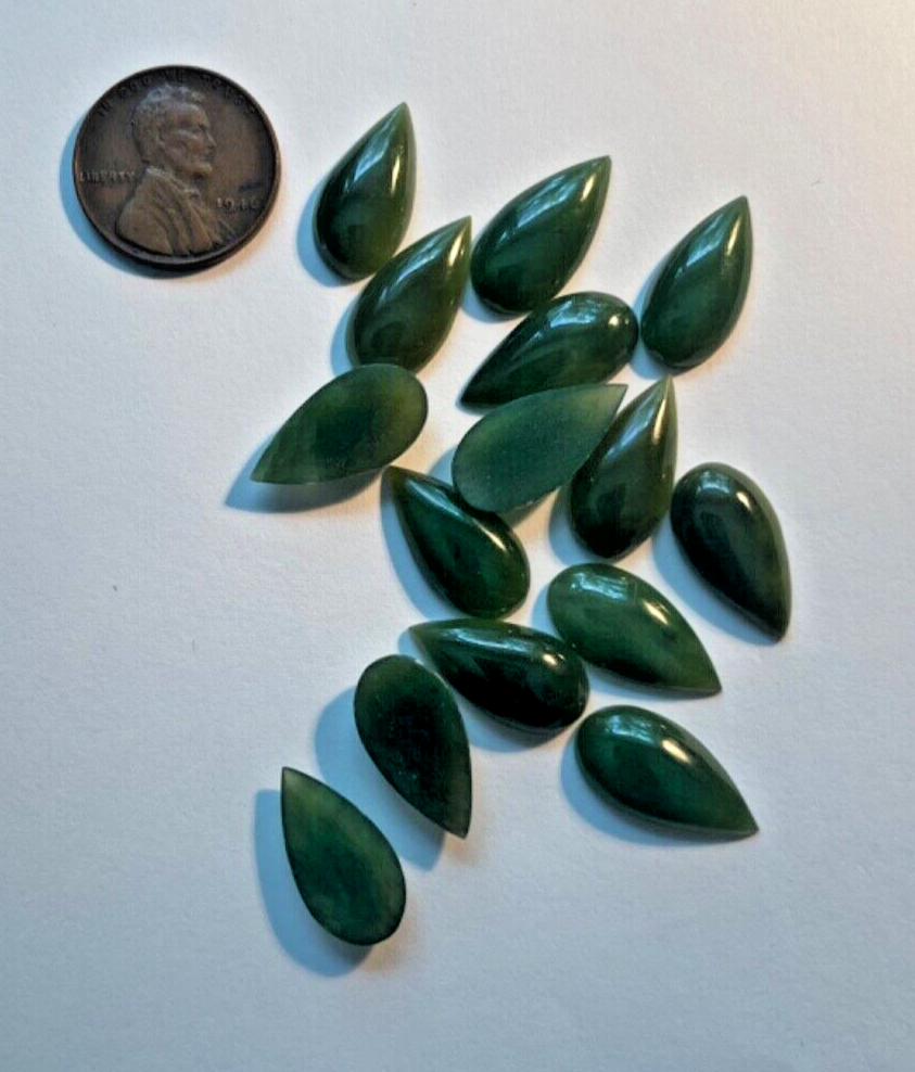 VINTAGE GREEN TAIWAN JADE PEAR SHAPE CABS 18X9MM LOT OF 6 PCS BELOW ...