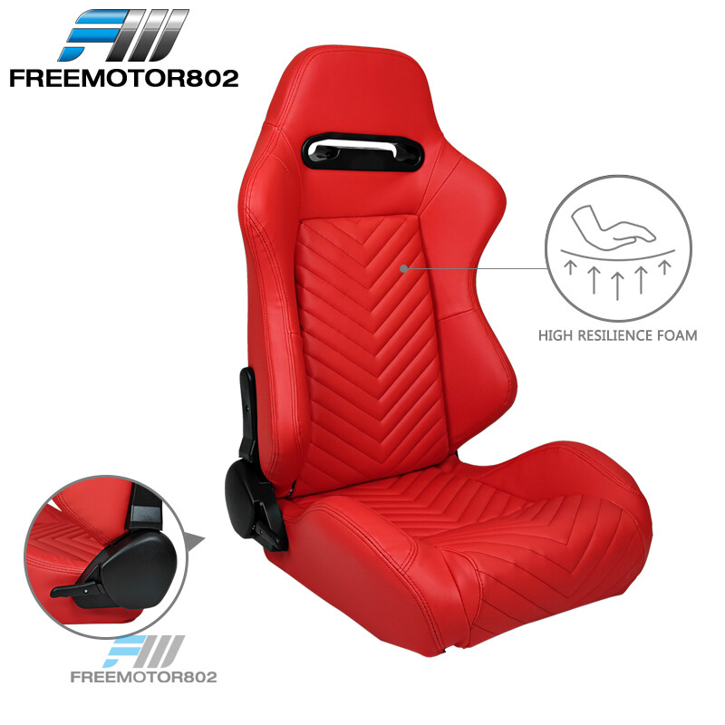 Adjustable Universal Racing Bucket Seats Red PU Pair & 2 Dual Sliders ...
