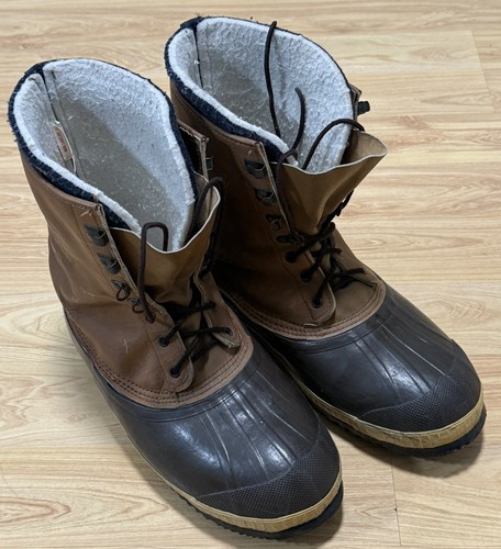 VINTAGE SOREL KAUFMAN WOOL LINER SZ 11 WATERPROOF DUCK BOOTS LEATHER ...