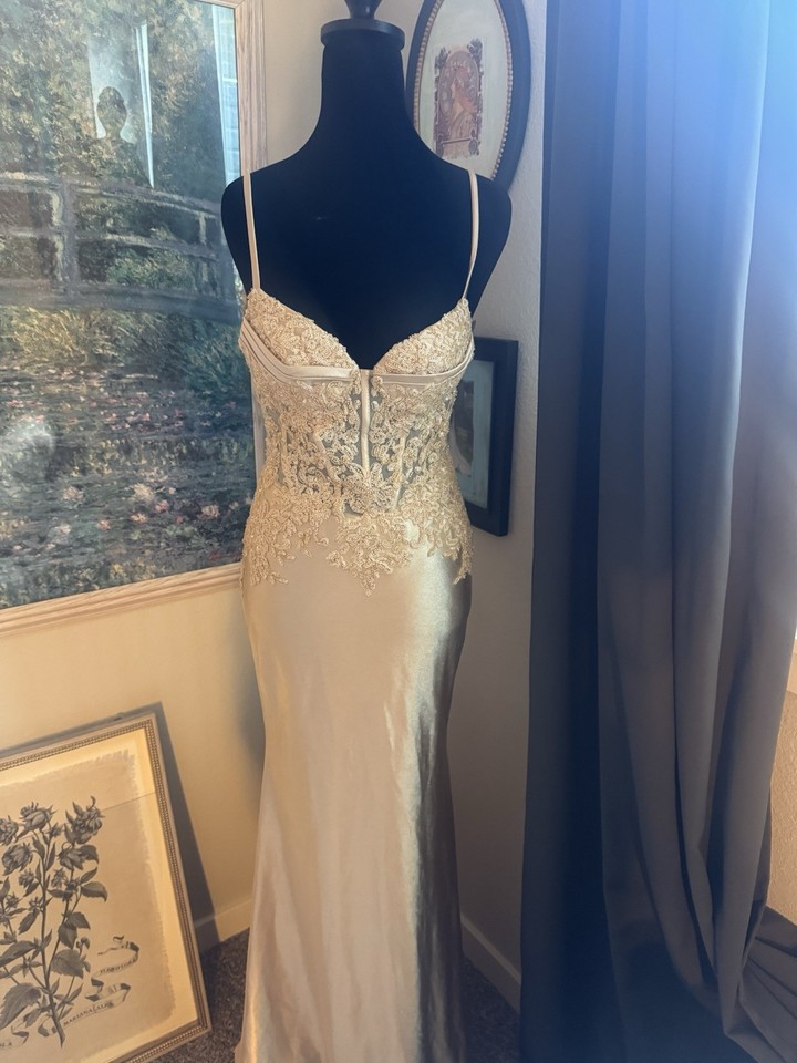 Beautiful Champagne Color Gown with Lace Details Size 4 for Women | eBay