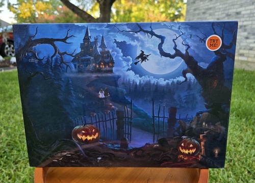 Spooky Haunted House Canvas Wall Art w/ LED Lights + Sounds Halloween ...