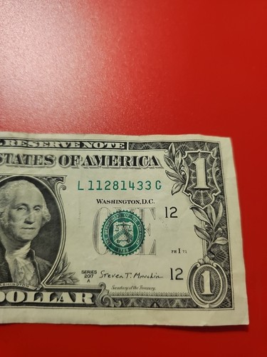 $1 Dollar Bill Dark Green Ink Print Contamination Serial Number Error ...