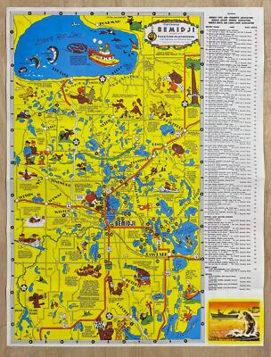 1947 Cartomap Bemidji Minnesota Pictorial Cartoon Map by Harold Hagg ...