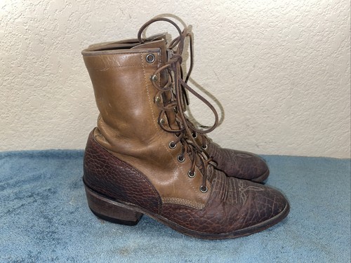 Justin L353 Brown Bullhide Leather Paddock Lacer Boots sz 8.5 B FREE ...