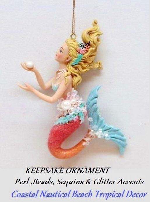 Blonde Mermaid Coastal Nautical Beach Tropical Decor Keepsake Xmas ...