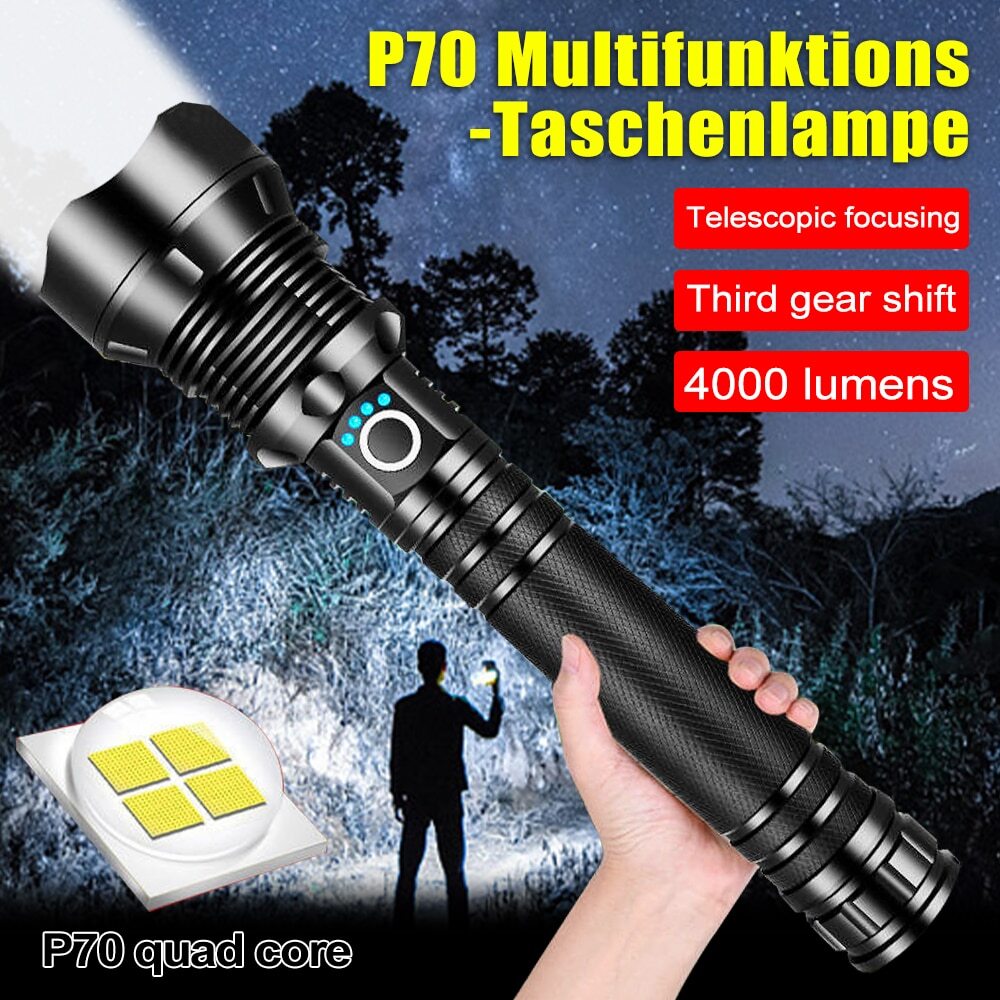 Powerful LED Flashlight P70 Rechargeable Zoom Tactical Police Torch ...