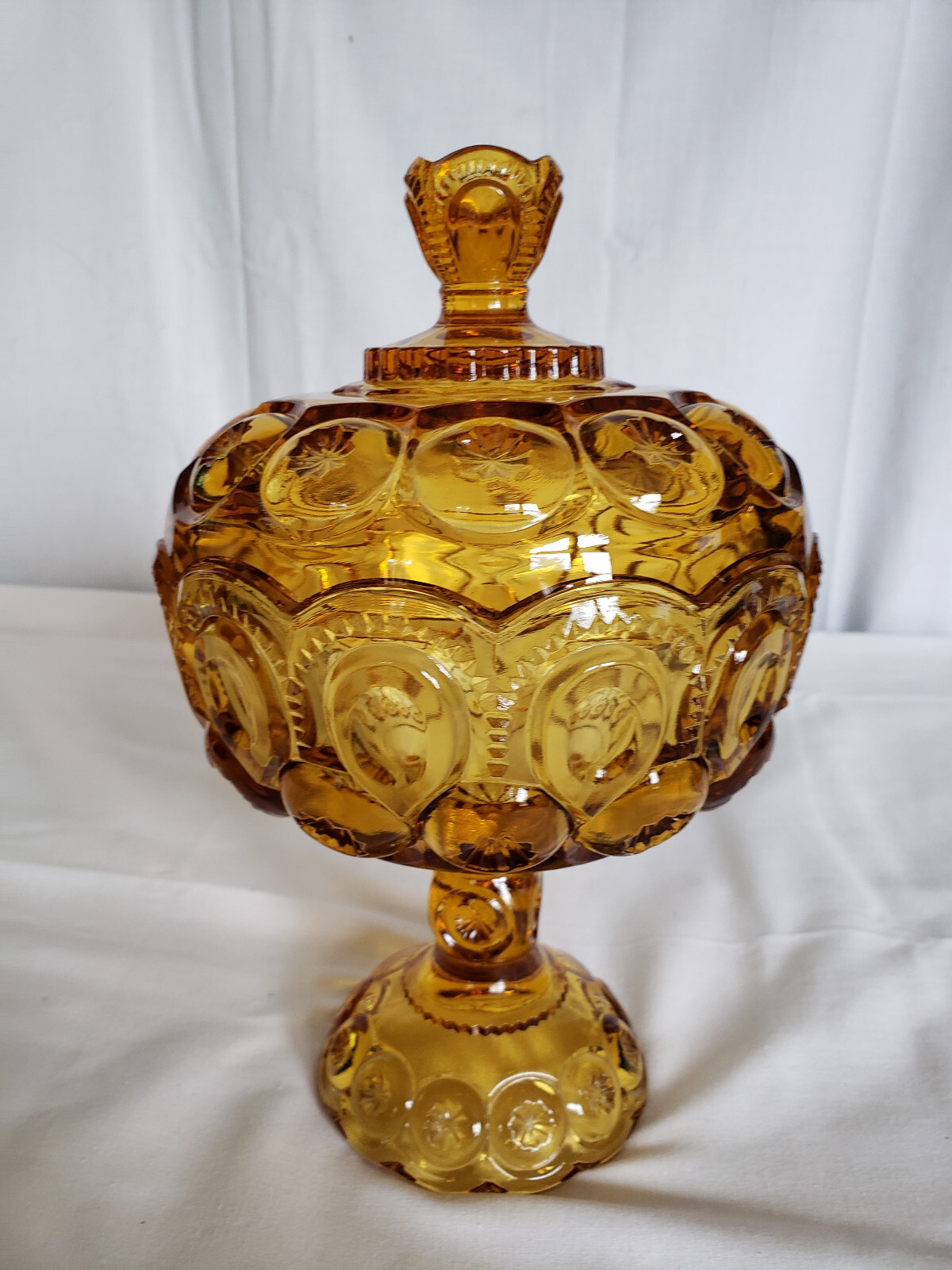 L E Smith moon & stars amber glass compote candy dish | eBay