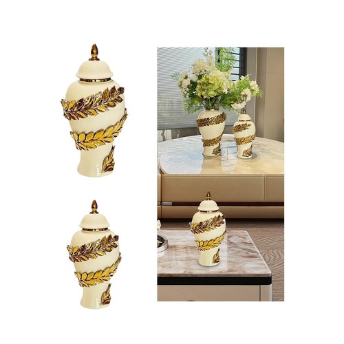 Ceramic Flowers Vase Storage Pot Plants Holder with Lid Porcelain ...