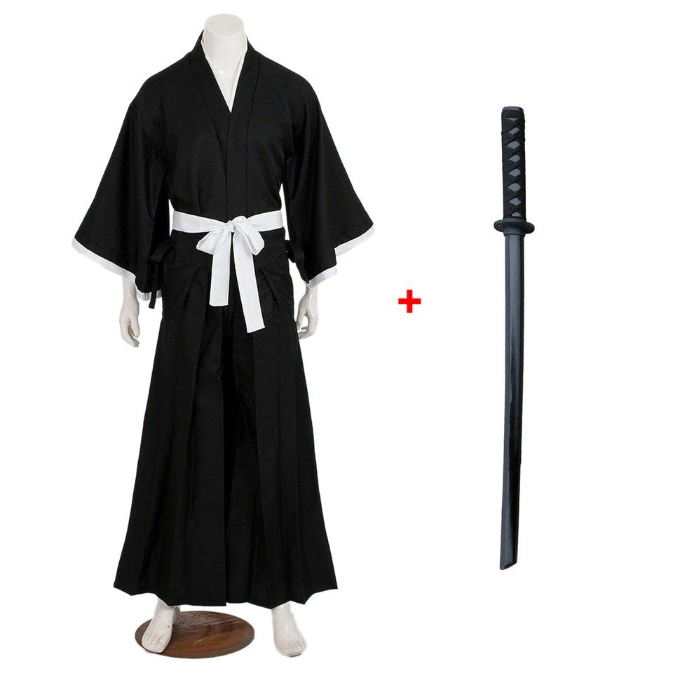 Japanese Samurai Robe Cloak + Wooden Daito Bokken Katana Costume ...