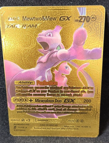 Mewtwo & Mew GX Hp 270 Gold Foil Fan Art Card | eBay
