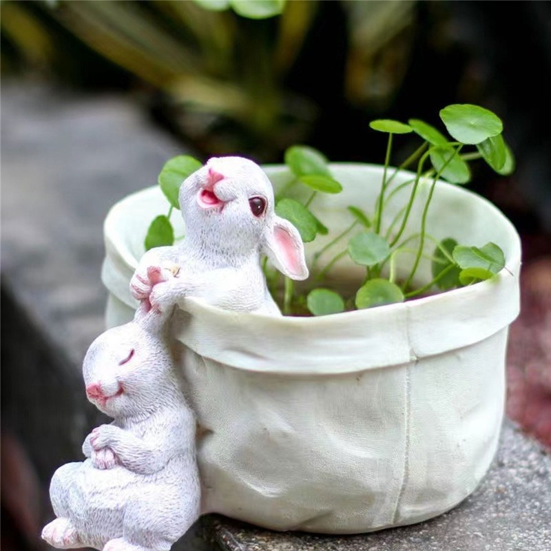 Rabbit Flower Pot Resin Pocket Bunny Succulent Planter with Drain Hole ...