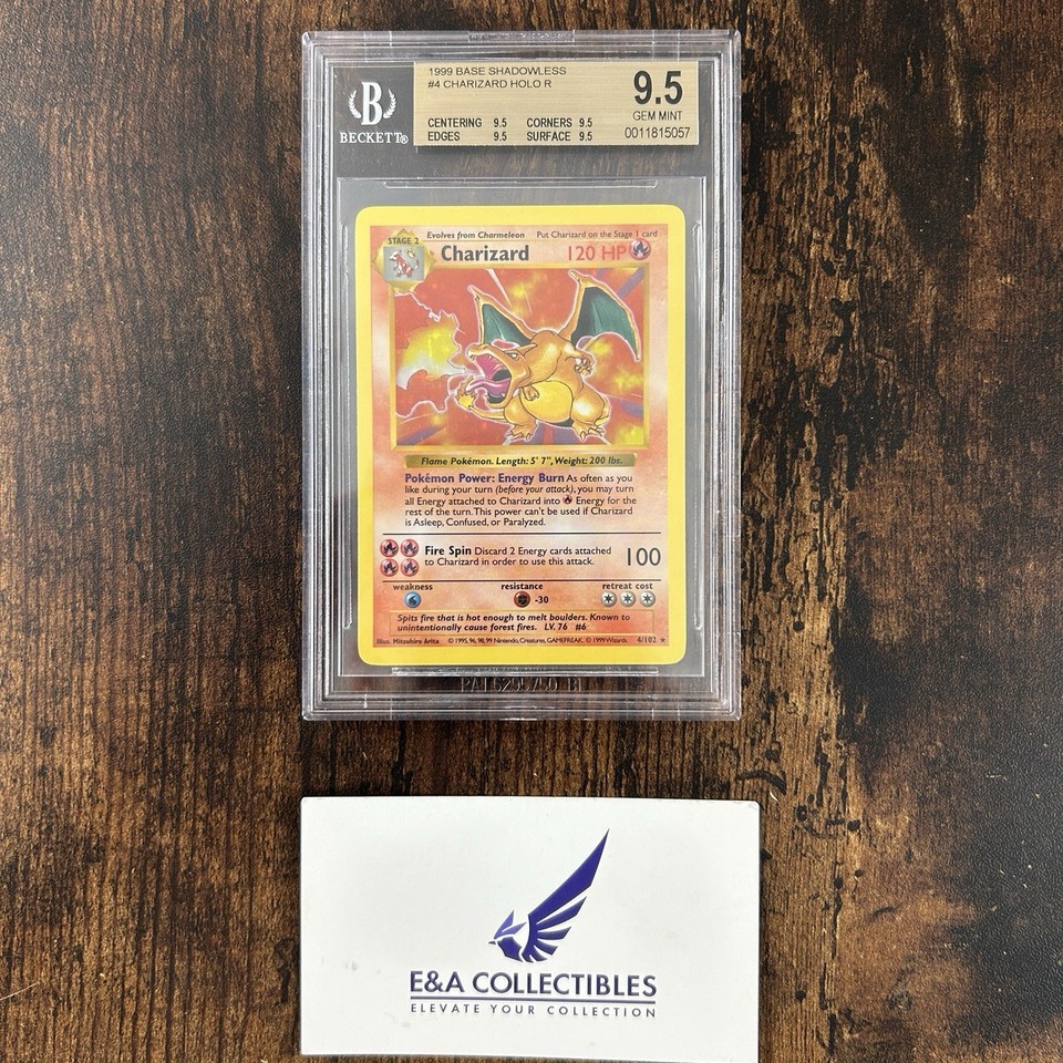 1999 Pokemon Shadowless Base Set Charizard Holo Beckett BGS 9.5 4/102 ...