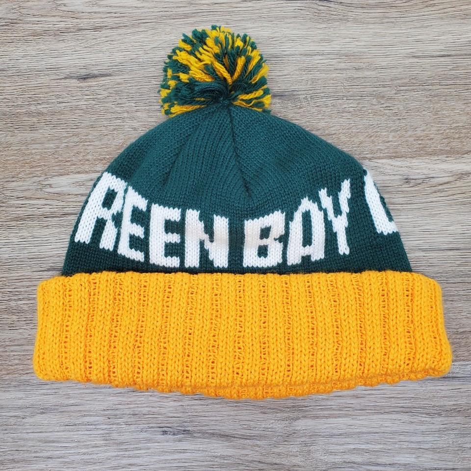 Green Bay Packers Cuffed Pom Beanie Mitchell & Ness NFL Throwback Logo ...