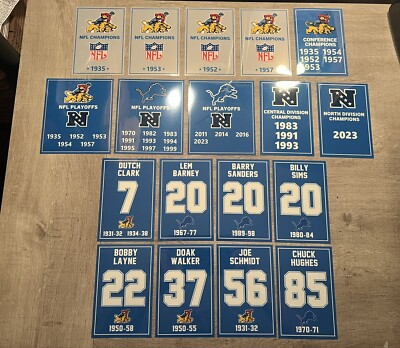 3 Sizes - DETROIT LIONS Championship & Retired # DECAL BANNERS | eBay