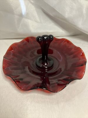 Vintage Anchor Hocking Glass Tidbit Tray Royal Ruby Red Center Handled ...